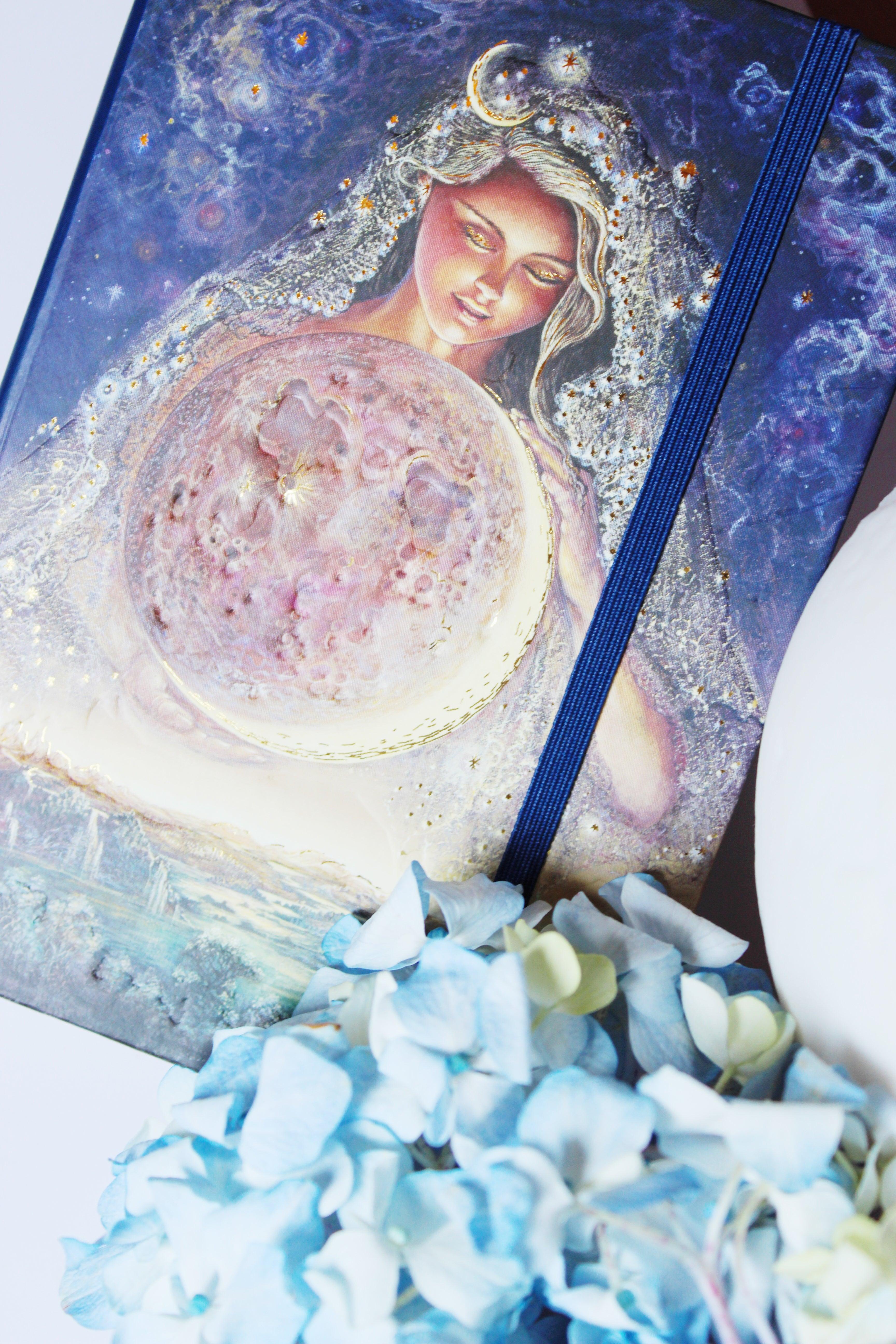 Indigo + Gold Foil Journal with Goddess Selene + Full Moon for Lunar ...
